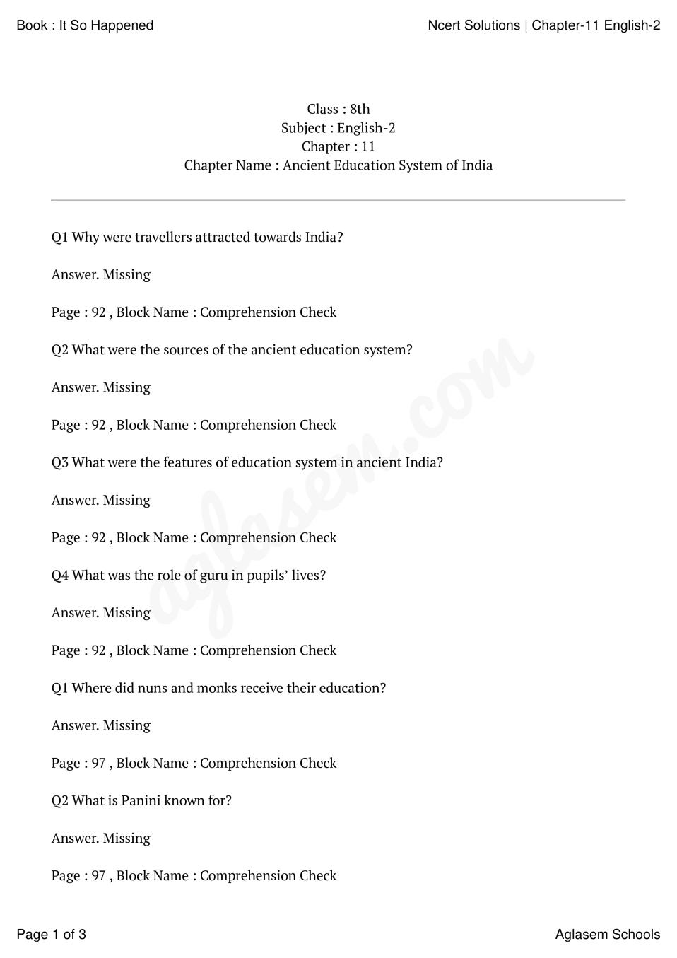 NCERT Solutions Class 8 English It So Happened Chapter 11 Ancient NCERT Solutions Class 8 English It So Happened Chapter 11 Ancient