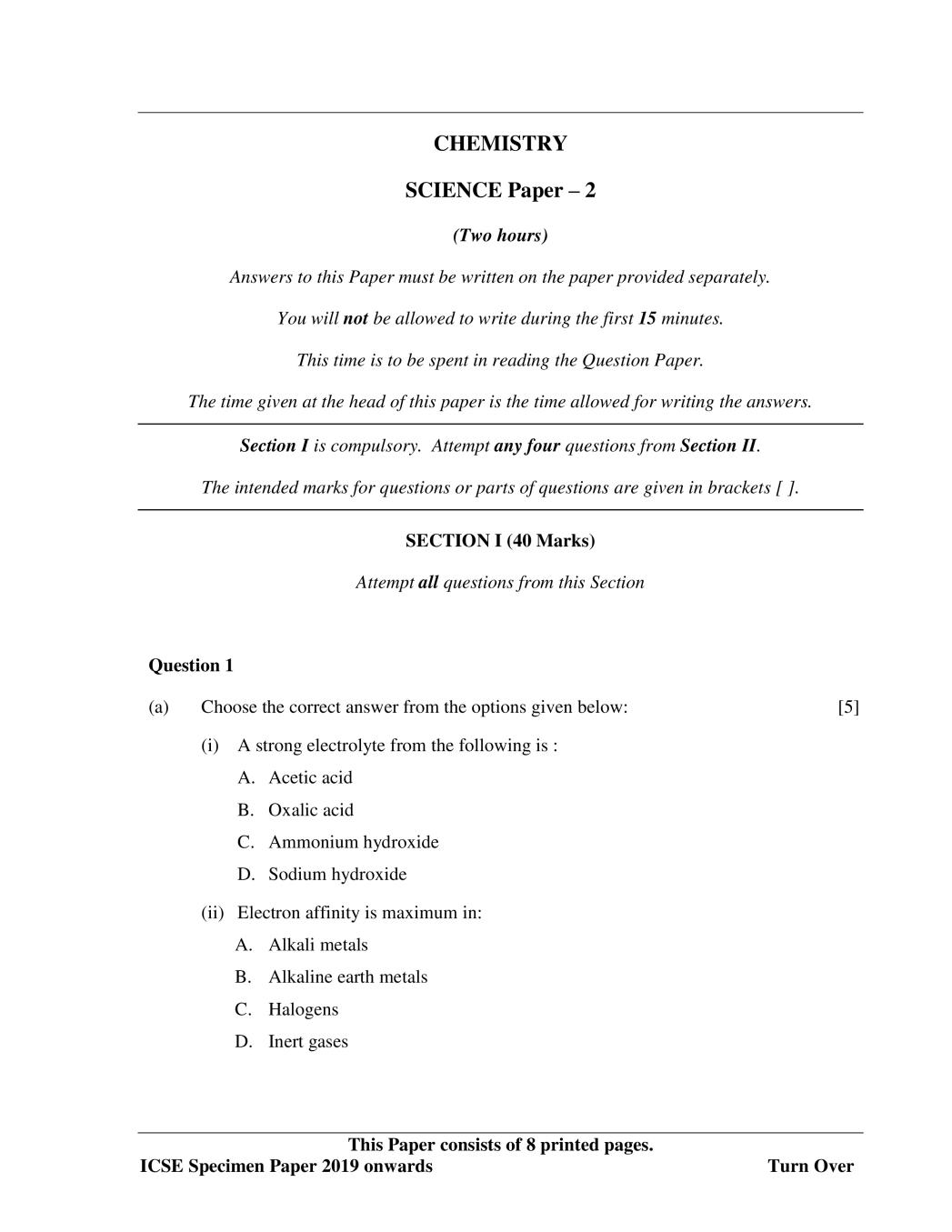 ICSE Class 10 Chemistry Paper 2 Sample Paper 2020 2021 AglaSem ICSE Class 10 Chemistry Paper 2 Sample Paper 2020 2021 AglaSem
