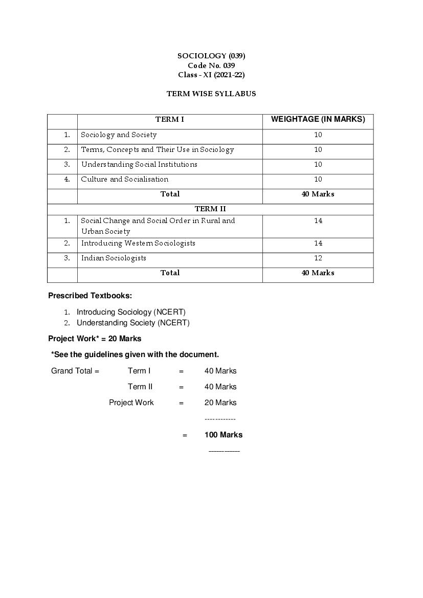 CBSE Class 12 Term Wise Syllabus 2021 22 Sociology CBSE Class 12 Term Wise Syllabus 2021 22 Sociology