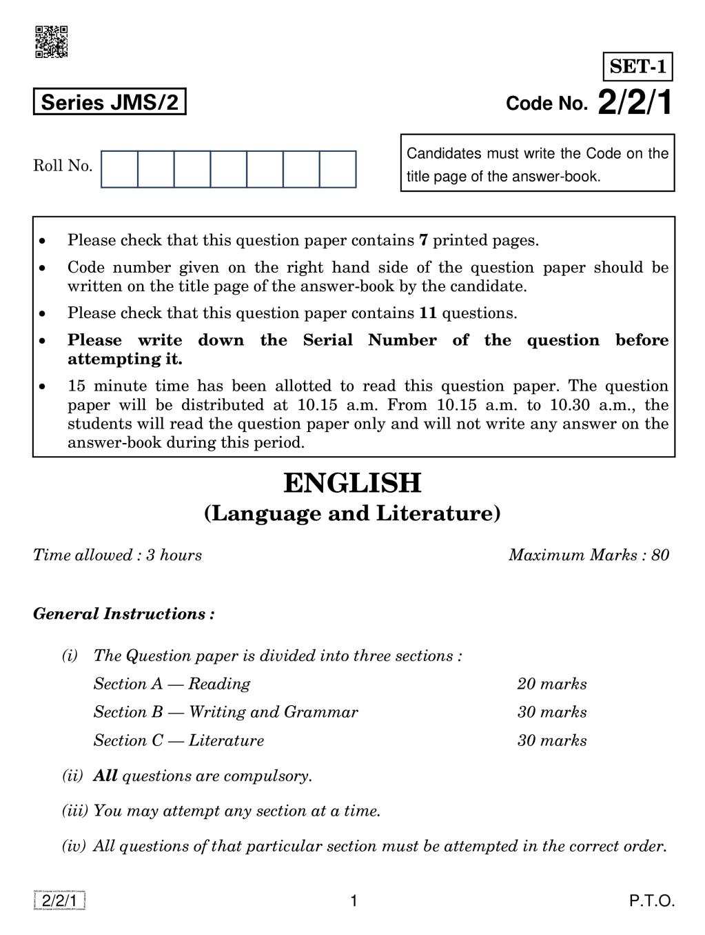 CBSE Class 10 English Language And Literature Question Paper 2019 Set 2