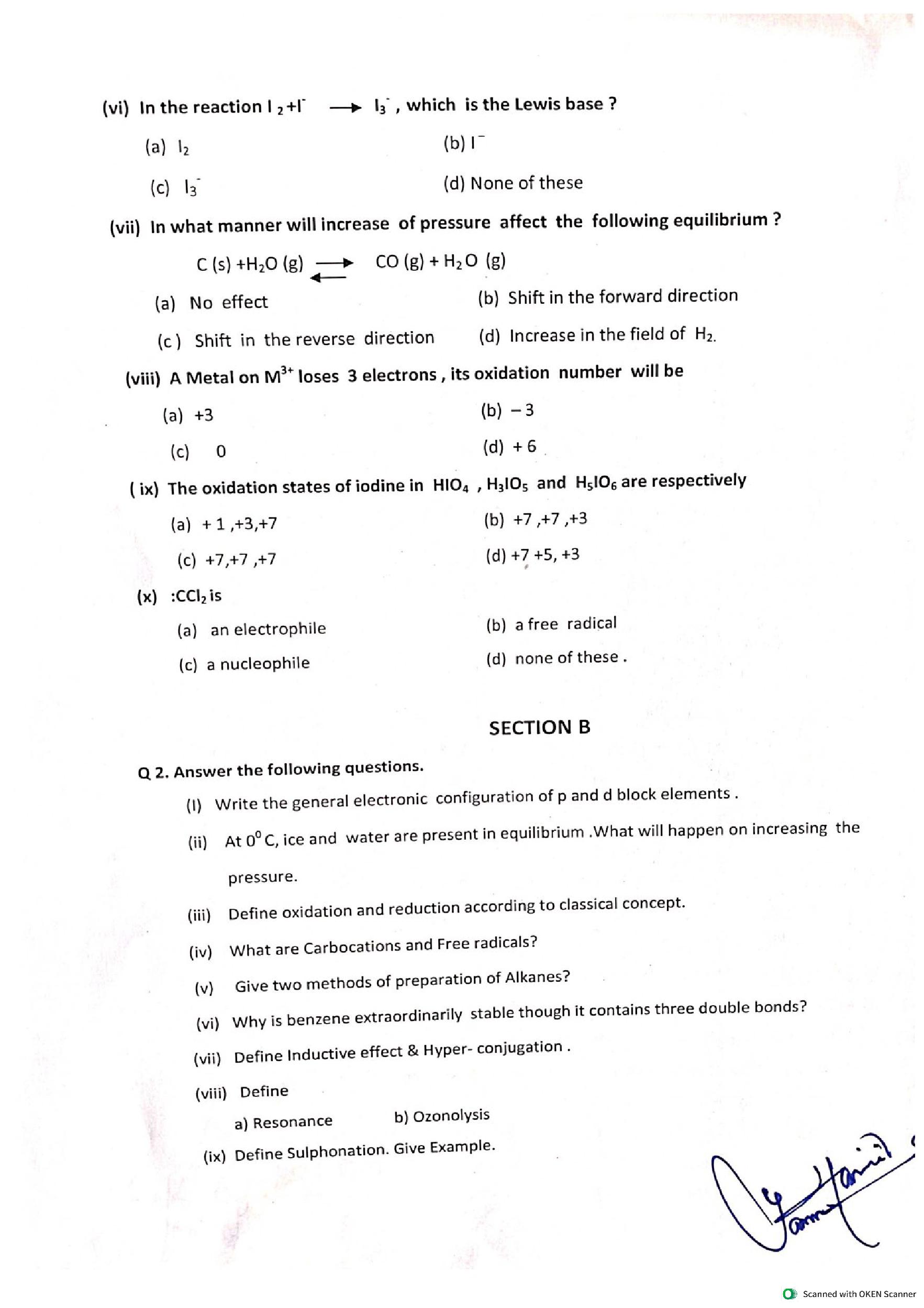 JKBOSE Class 11th Model Question Paper 2023 For Chemistry JK Board JKBOSE Class 11th Model Question Paper 2023 For Chemistry JK Board