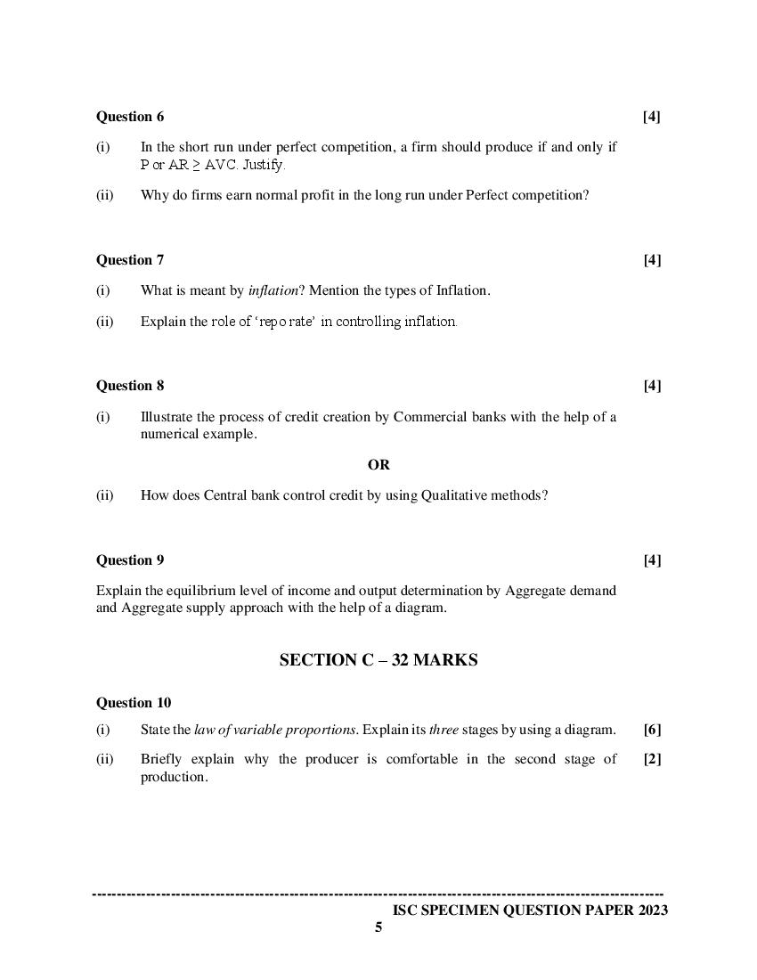 Economics Class 12 Isc Specimen Image To U Economics Class 12 Isc Specimen Image To U