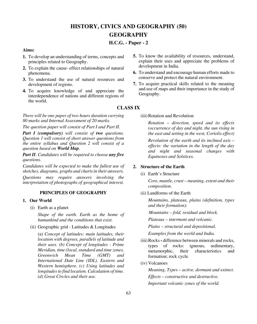 ICSE Class 10 Geography Syllabus 2020