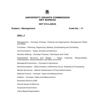 UGC NET Syllabus for Management 2020
