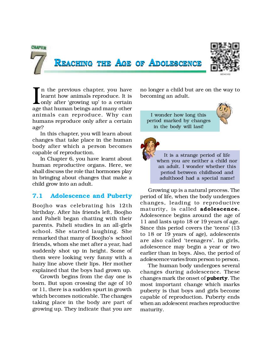 NCERT Book Class 8 Science Chapter 7 Reaching The Age Of Adolescence