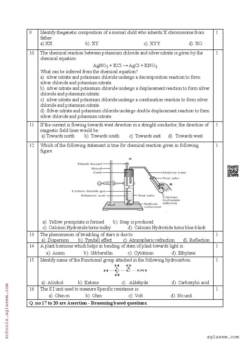 Class 10 Science Pre Board Question Paper 2025 | Download Pre-Board PYQP PDF - AglaSem