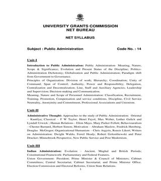 UGC NET Syllabus for Public Administration 2020