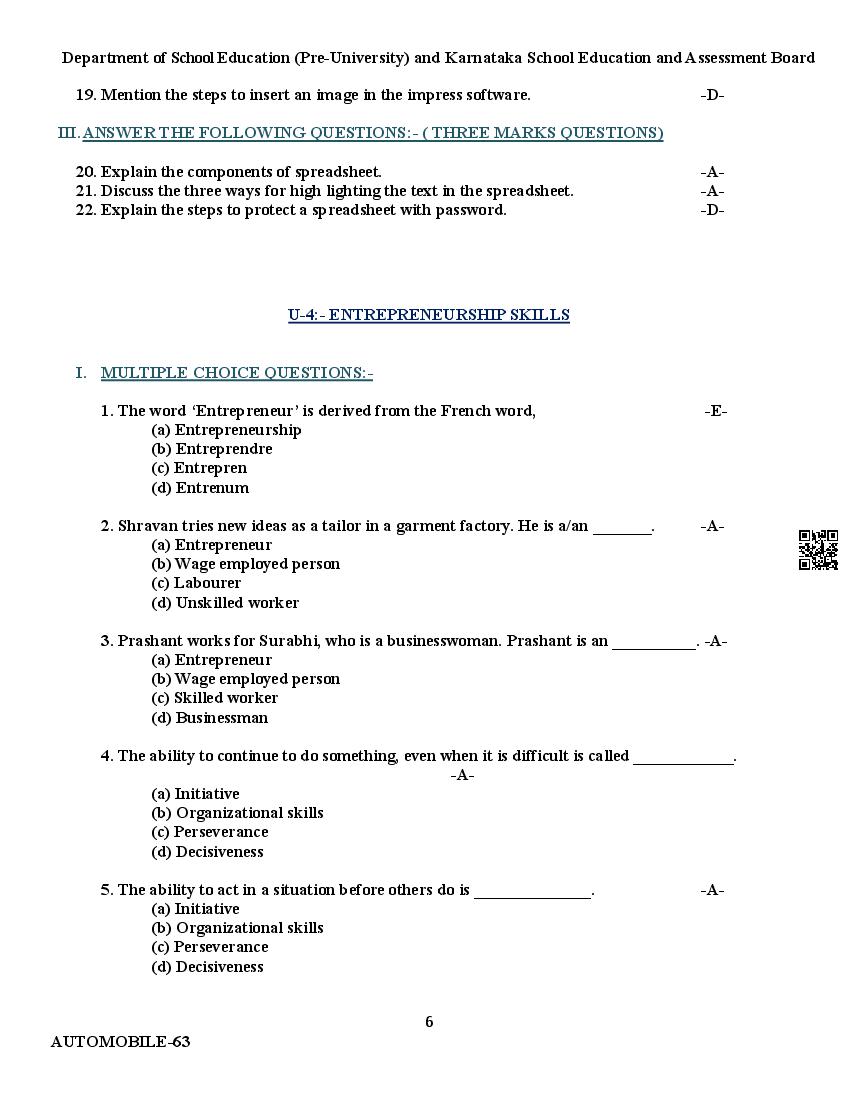 Karnataka II PUC Question Bank for Automobile - Download Class 12th ...
