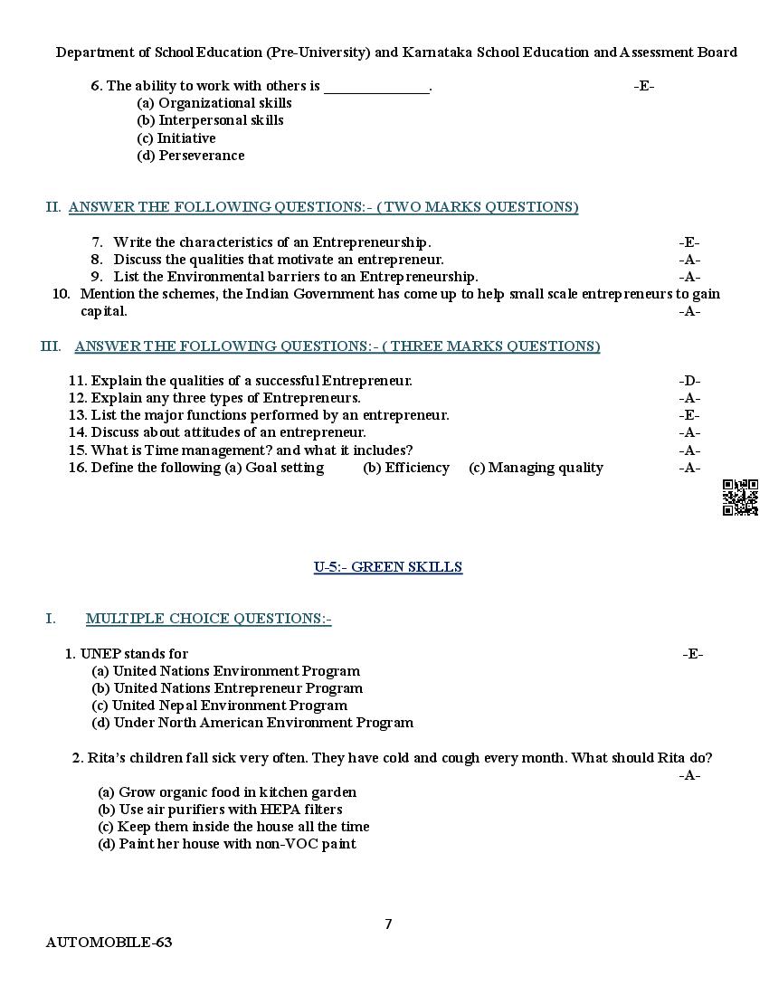 Karnataka II PUC Question Bank for Automobile - Download Class 12th ...