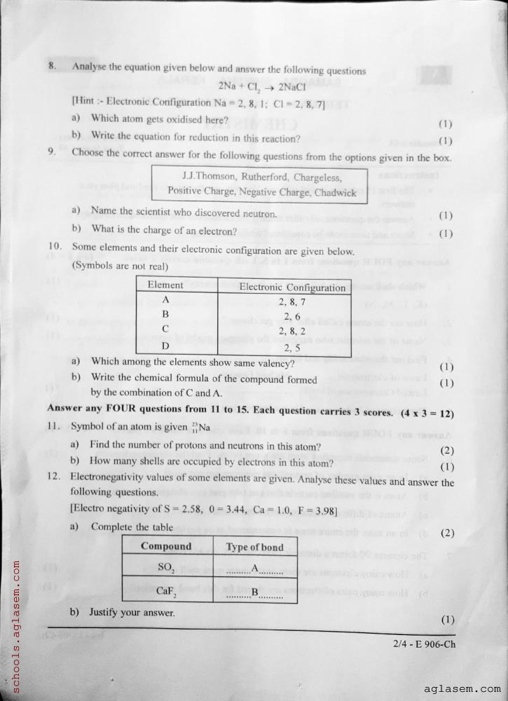 Class 9 Chemistry Onam Exam Question Paper 2023 PDF Kerala Std 9 Class 9 Chemistry Onam Exam Question Paper 2023 PDF Kerala Std 9