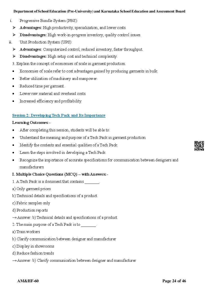 Karnataka II PUC Question Bank for Apparel Made Ups and Home Furnishing ...