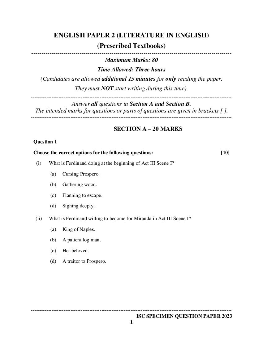 ICSE Class 10 English Literature Specimen Paper 2024 PDF 45 OFF ICSE Class 10 English Literature Specimen Paper 2024 PDF 45 OFF