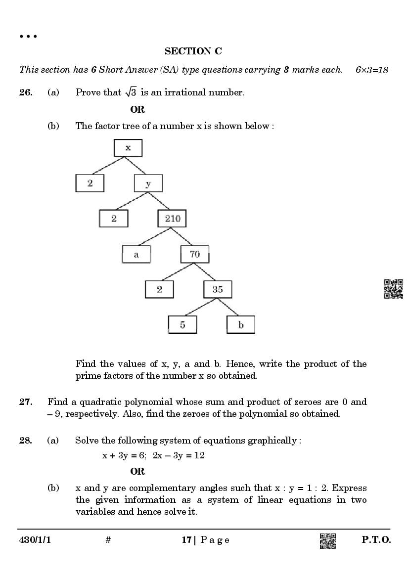 Class 10 Maths Basic Question Paper 2025 (PDF) - Download 10th Std ...