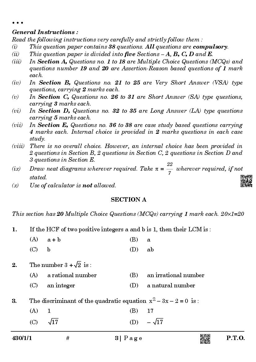 Class 10 Maths Basic Question Paper 2025 (PDF) - Download 10th Std ...