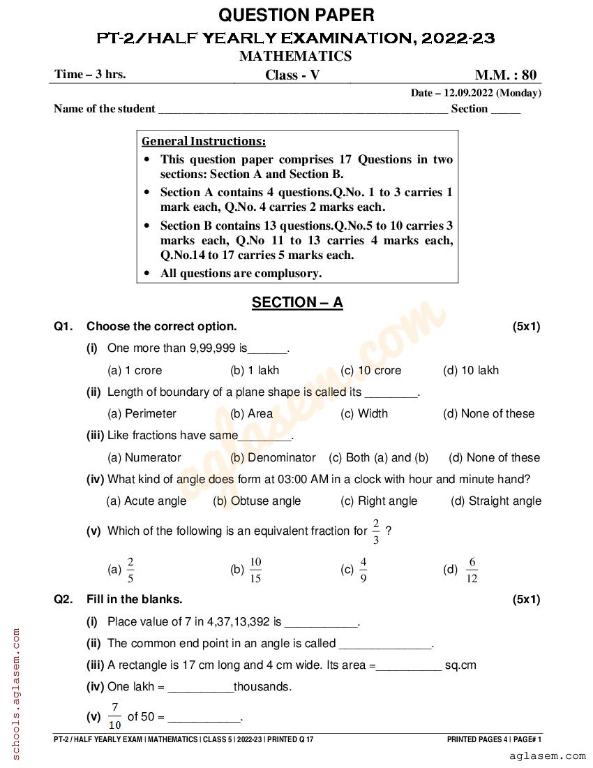 Class 5 Maths Half Yearly Question Paper 2024 Download 5th Half Class 5 Maths Half Yearly Question Paper 2024 Download 5th Half