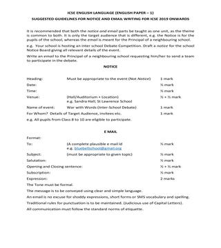 ICSE Class 10 Specimen Paper 2019 Guidelines for Notice and E-mail Writing