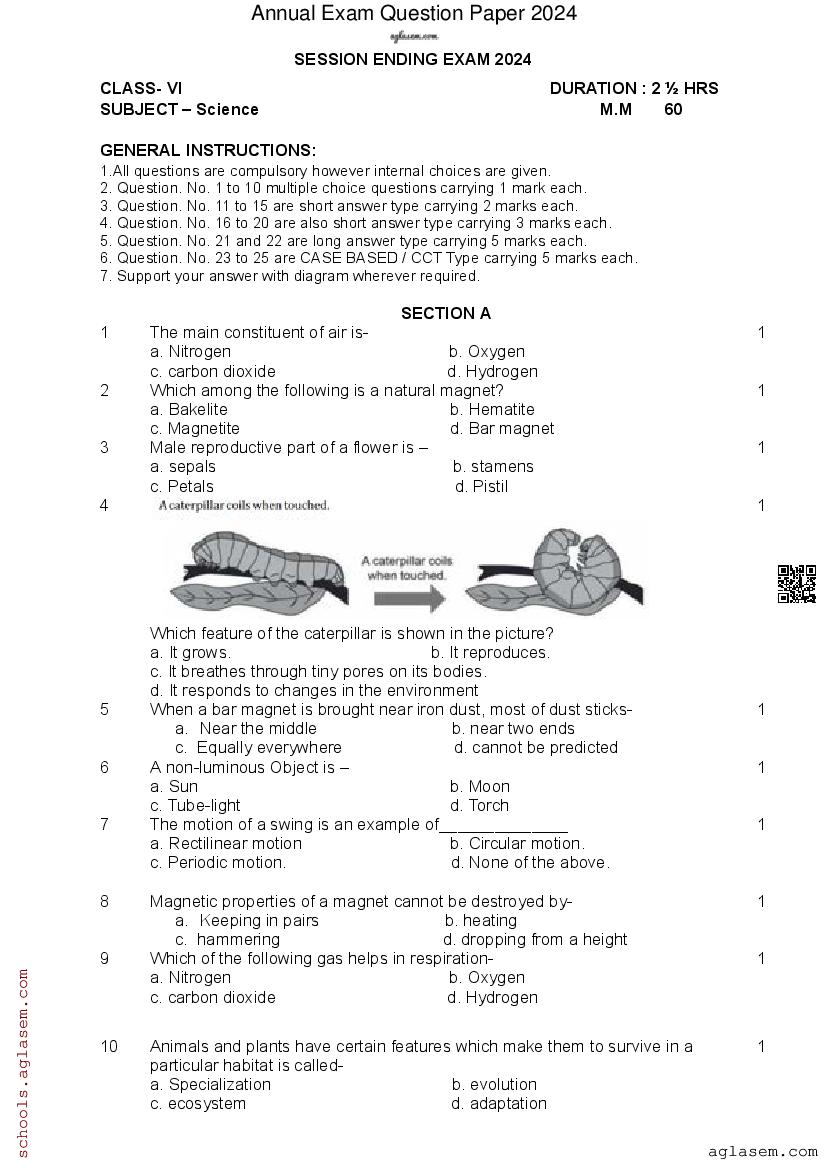 Class 6 Science Question Paper 2024 PDF Download 6th Annual Exam