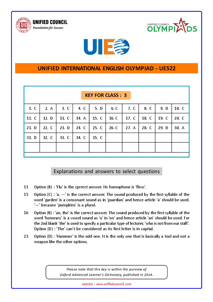 UIEO 2022 Class 3 Answer Key Paper Code UE522 uieo-2022-class-3-answer-key-paper-code-ue522