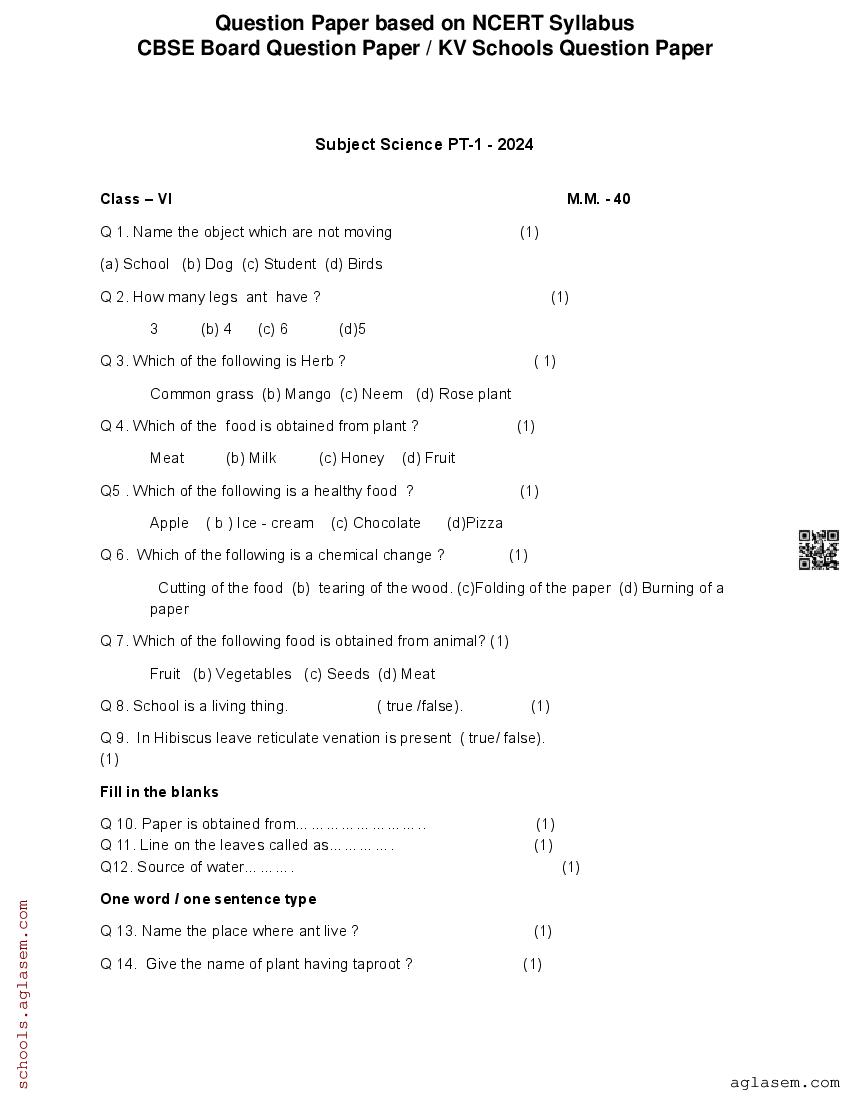 Class 6 PT 1 Question Paper Sciecne 2024-25 | Download Periodic Test 1 ...