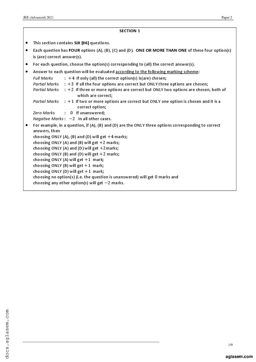 JEE Advanced 2021 Question Paper 2 JEE Advanced 2021 Question Paper 2