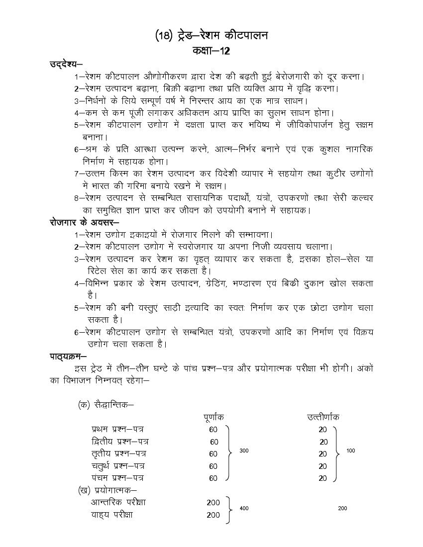 UP Board Class 12 Syllabus 2022 Trade Sericulture UP Board Class 12 Syllabus 2022 Trade Sericulture