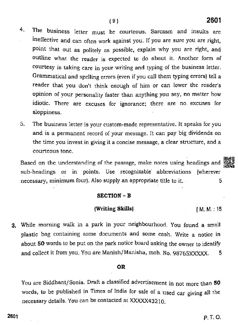 HBSE 11th English Core Previous Year Question Papers (PDF) - Haryana ...