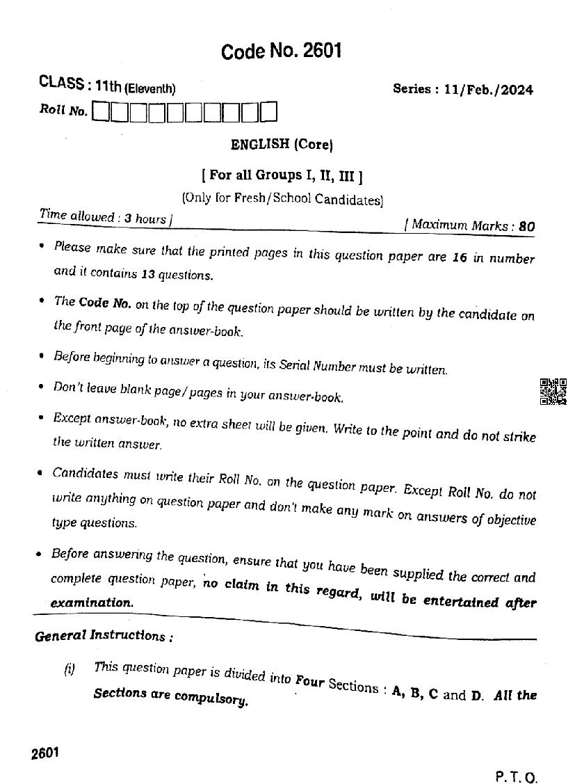 HBSE 11th English Core Previous Year Question Papers (PDF) - Haryana ...