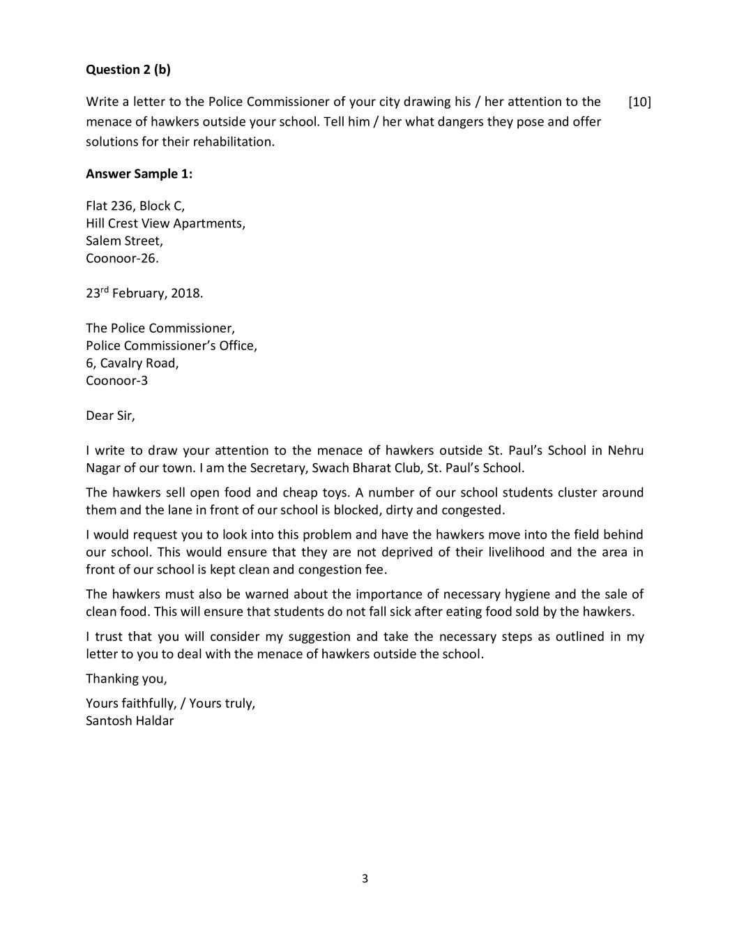 Icse Class 10 Letter Writing Sample Paper 2020 2021 Gambaran