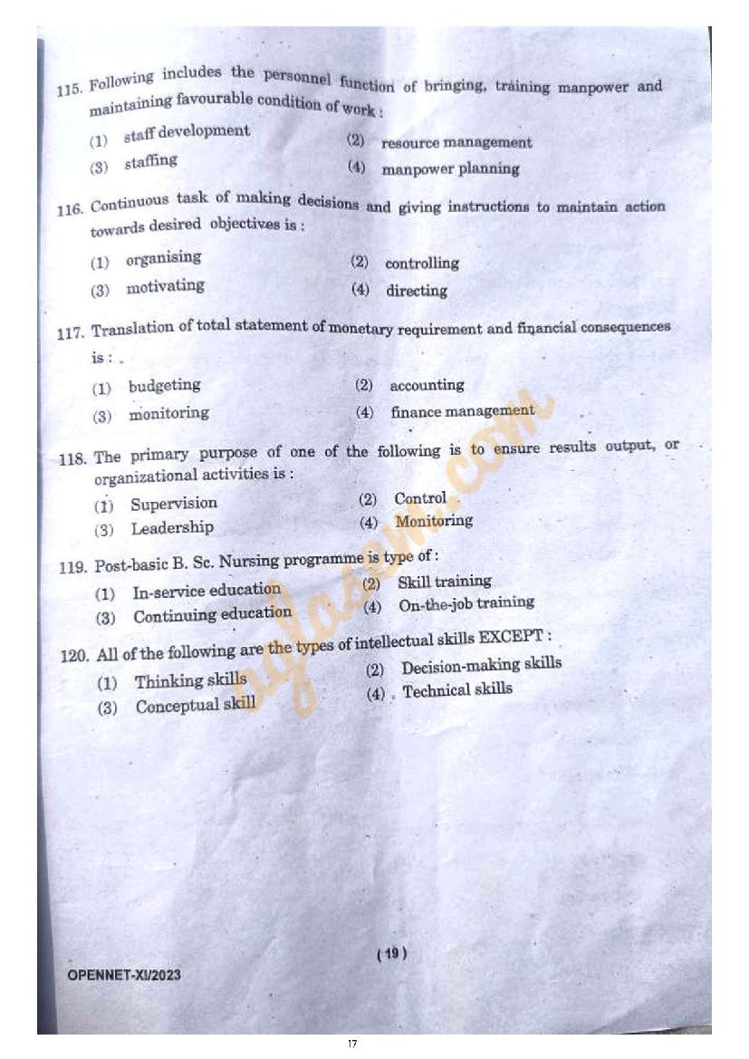 IGNOU Post Basic B Sc Nursing 2023 Question Paper PDF Download Here