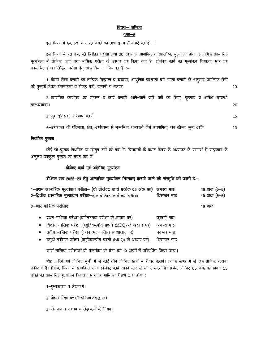 UP Board Class 9 Syllabus 2023 Commerce UP Board Class 9 Syllabus 2023 Commerce