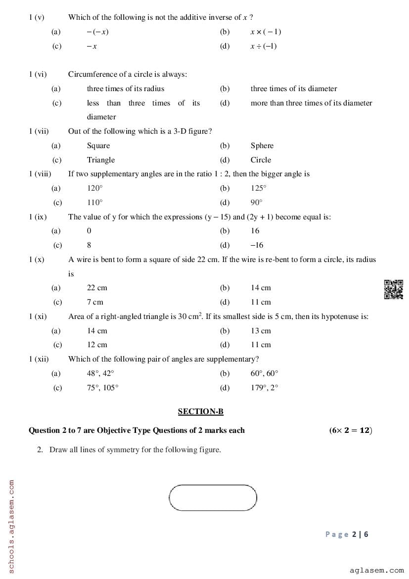 Class 7 Maths Mid Term Sample Paper 2025 PDF | Download PT1 / Term 1 Practice Paper - AglaSem