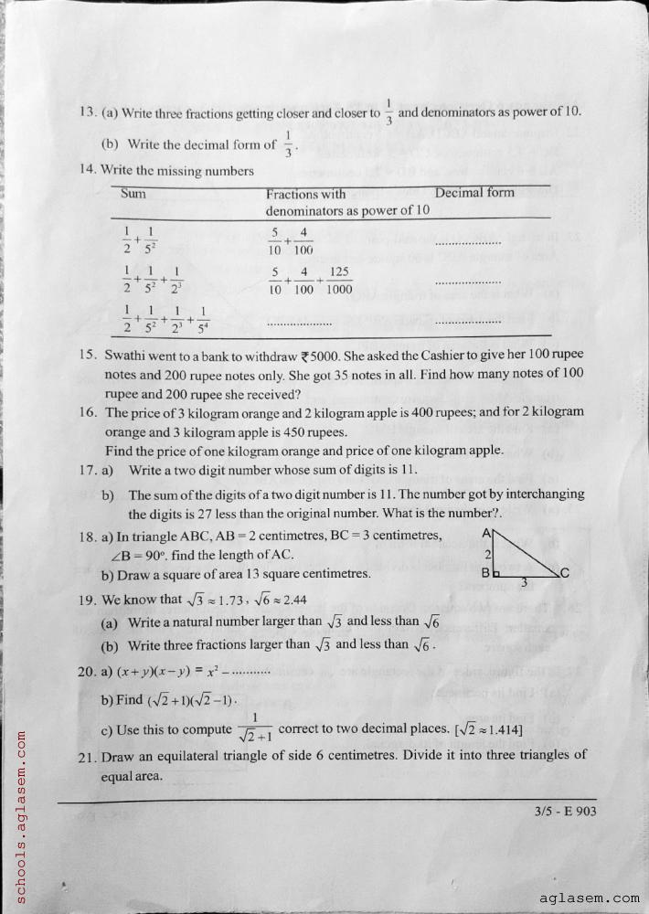 Class 9 Maths Onam Exam Question Paper 2023 PDF Kerala Std 9 First