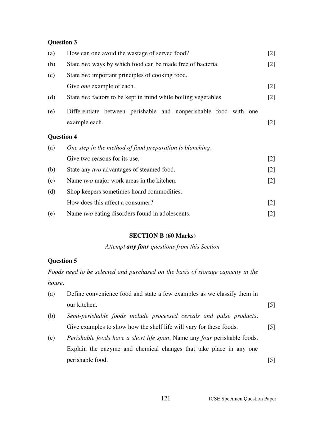 ICSE Class 10 Sample Paper 2020 – Cookery | AglaSem Schools