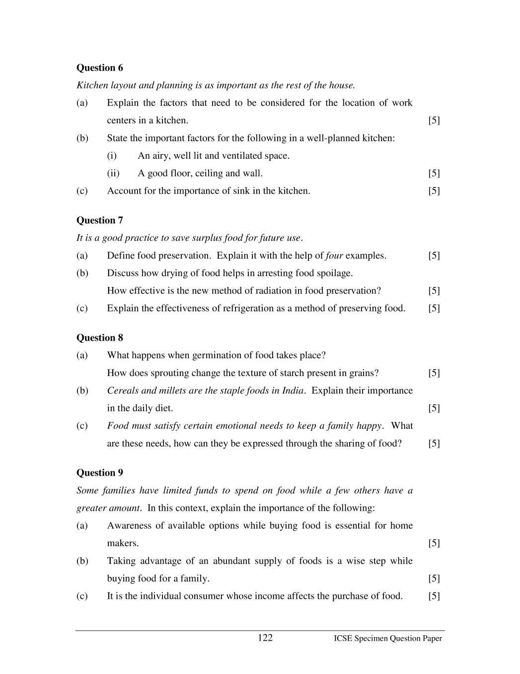 ICSE Class 10 Sample Paper 2020 – Cookery | AglaSem Schools