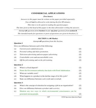ICSE Class 10 Sample Paper 2017 Commercial Applications