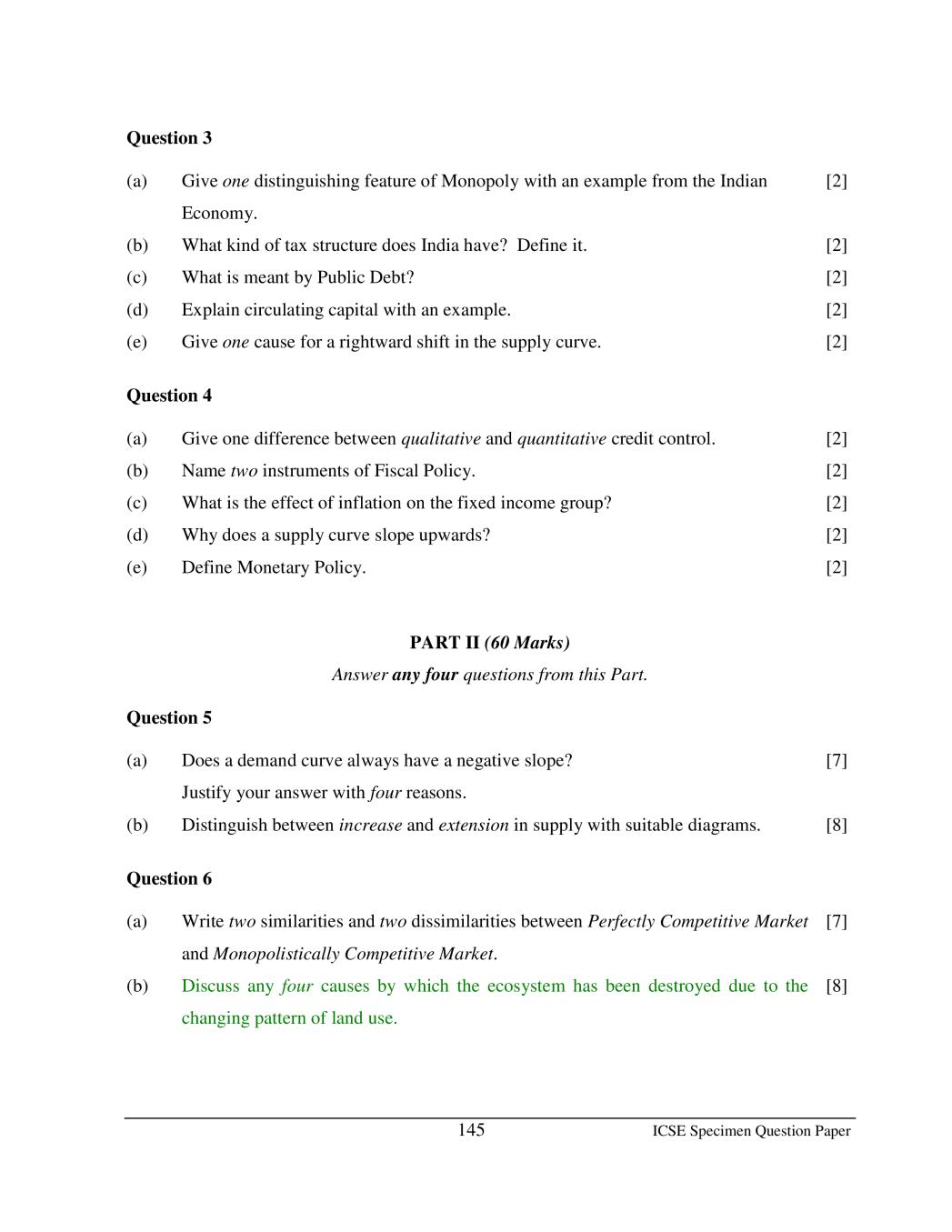 ICSE Class 10 Sample Paper 2020 – Economic Applications | AglaSem Schools