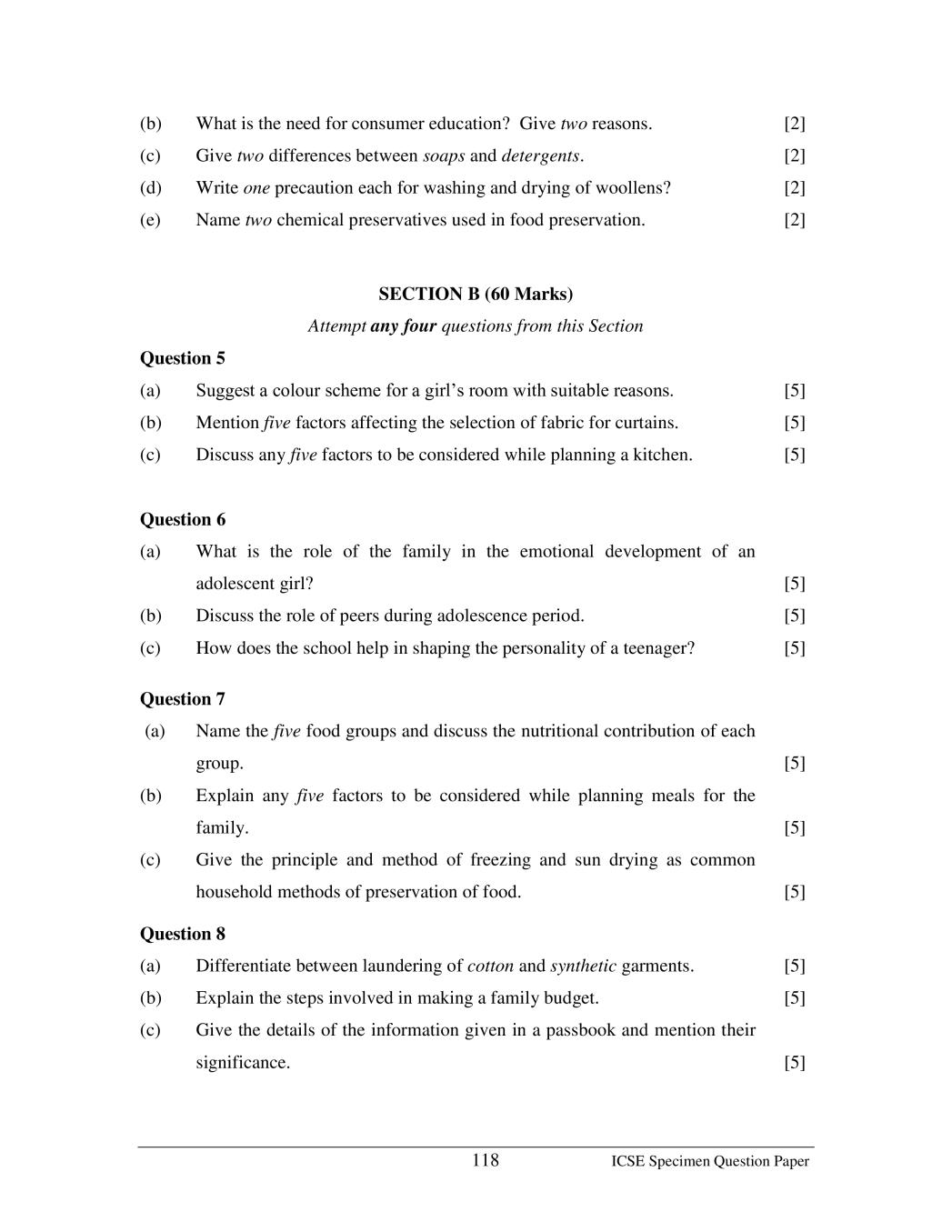 ICSE Class 10 Sample Paper 2020 – Home Science (Revised) | AglaSem Schools