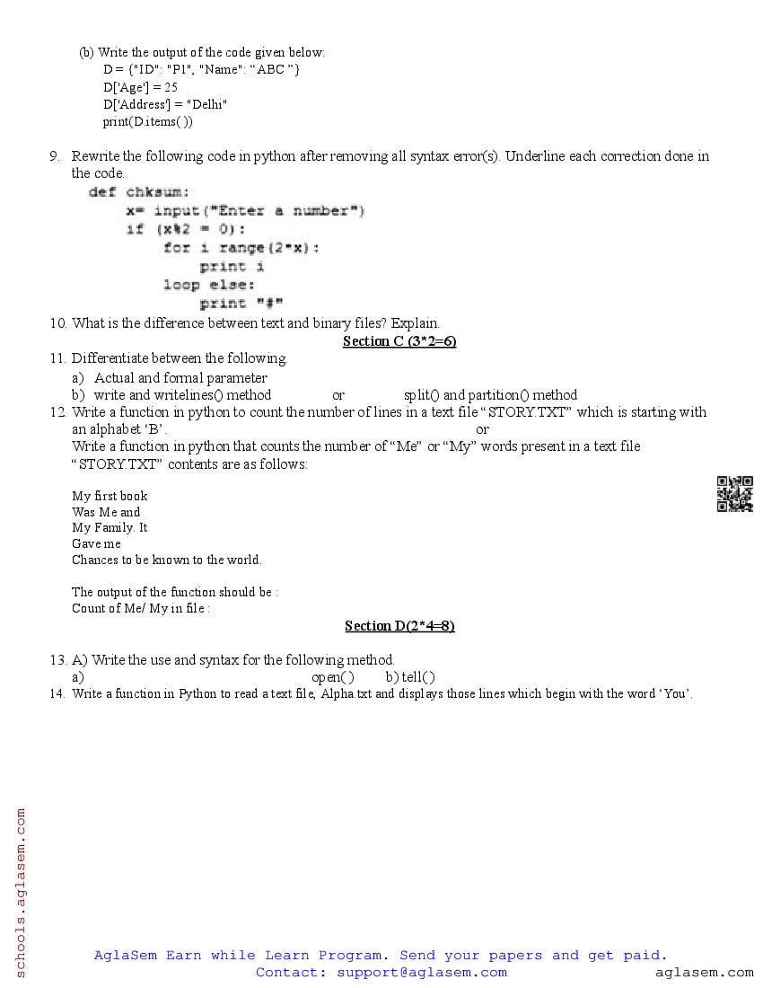 Class 7 PT 1 Question Paper Computer Science 2025-26 PDF | Download ...