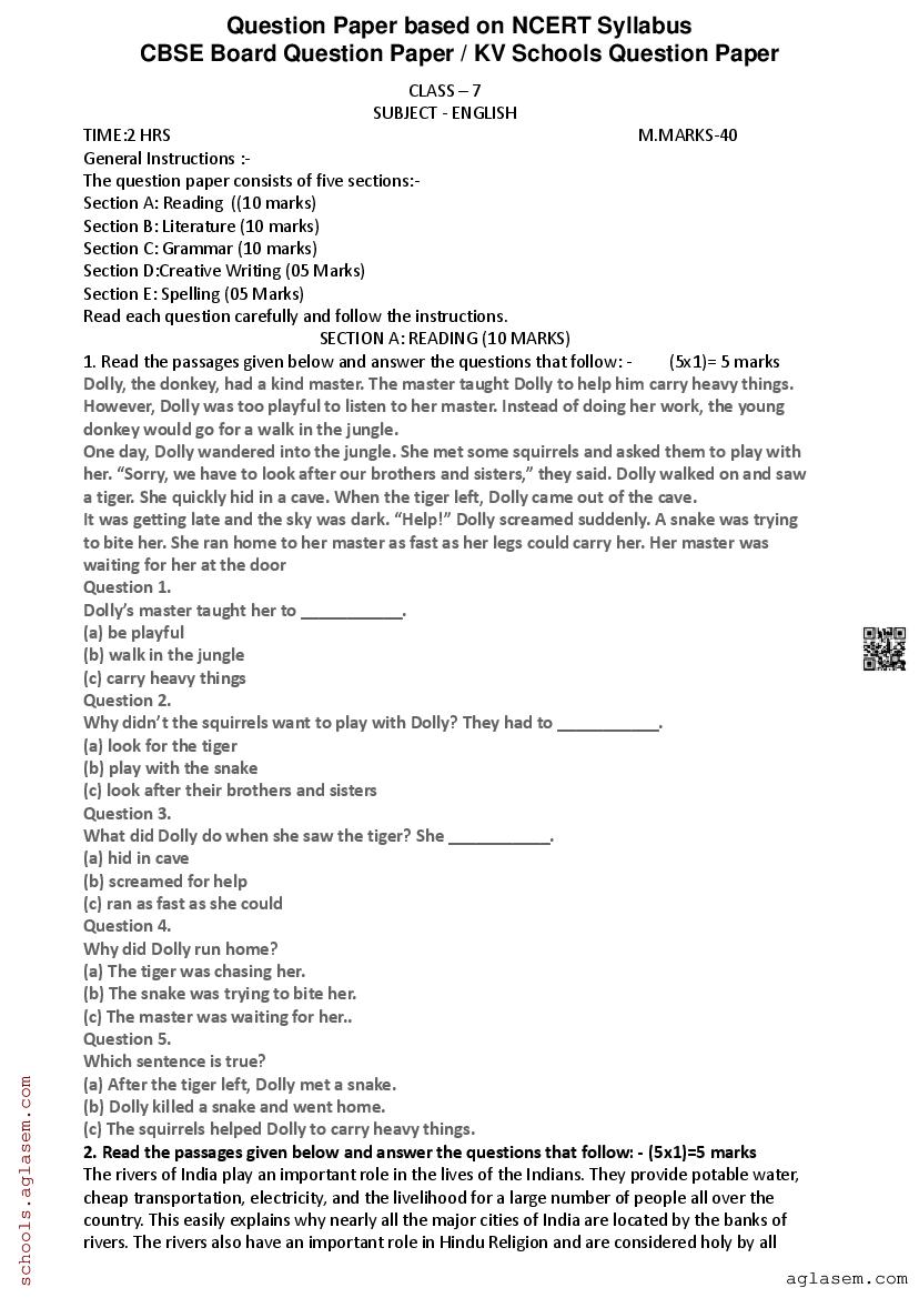 Class 7 PT 1 Question Paper English 2024-25 | Download Periodic Test 1 ...