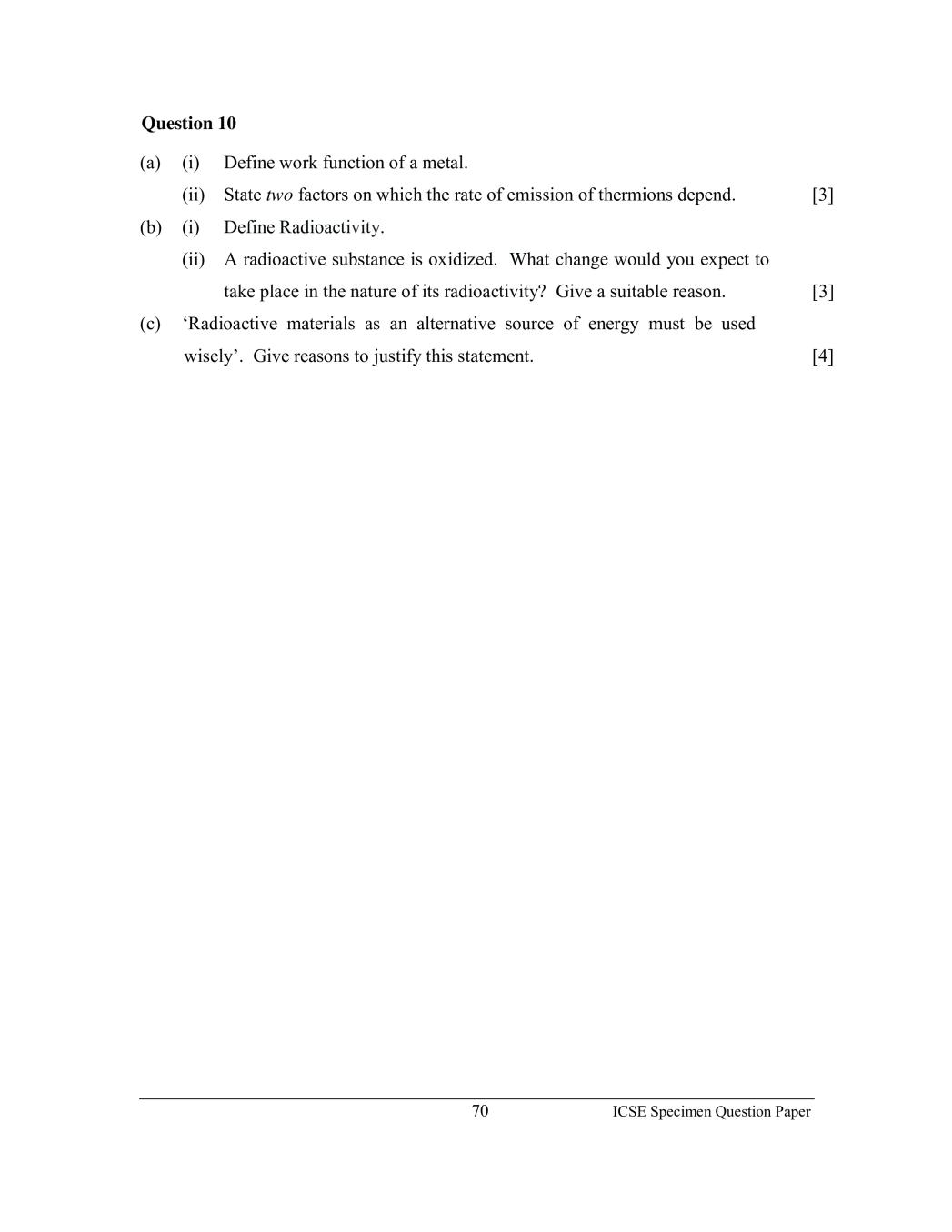 ICSE Class 10 Physics (Science Paper-1) Sample Paper 2022