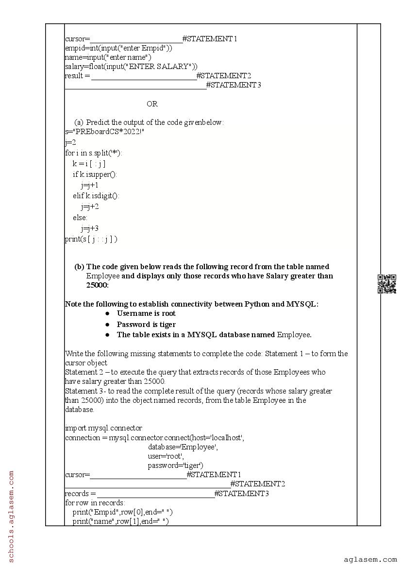 Class 12 Computer Science Pre Board Question Paper 2025 | Download Pre ...