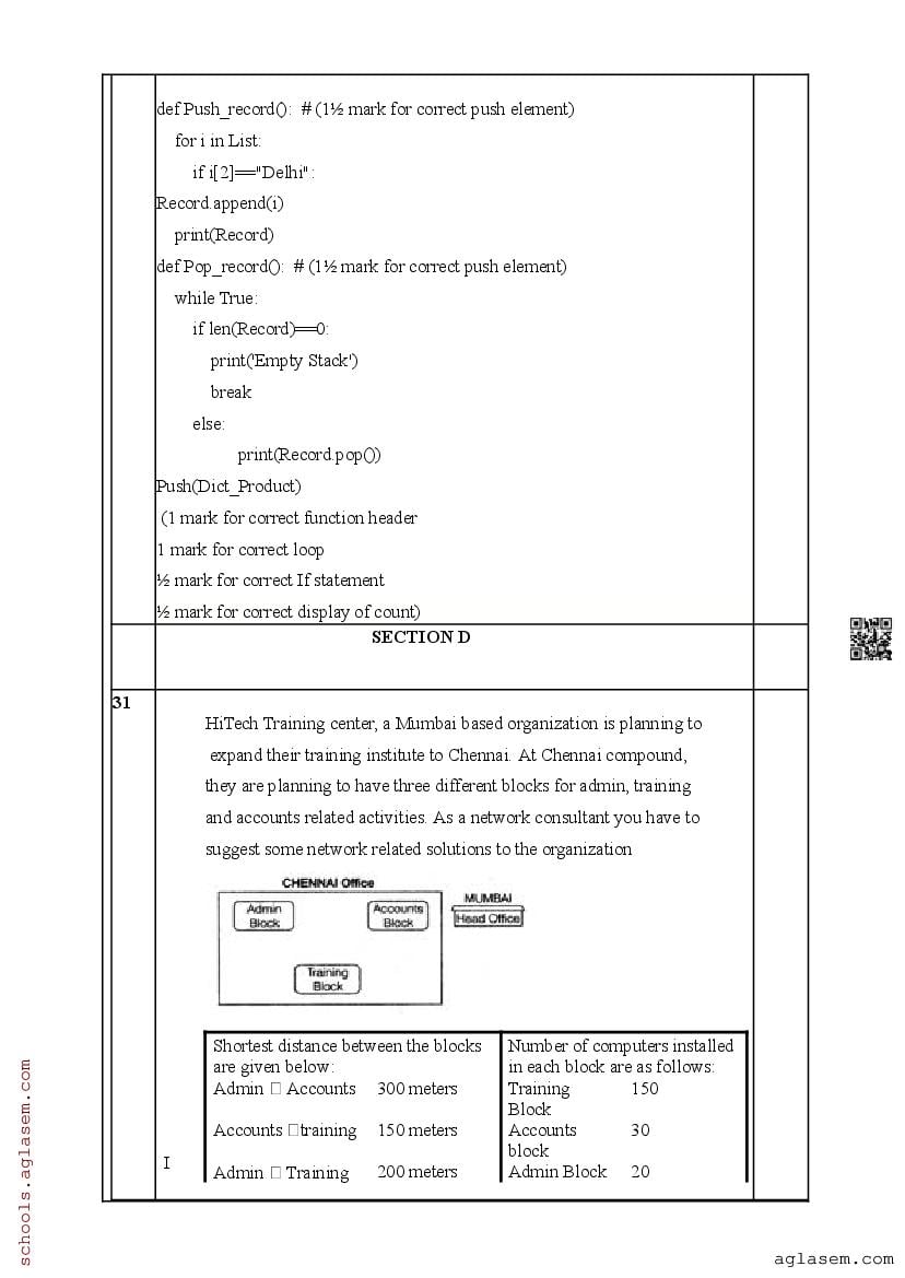 Class 12 Computer Science Pre Board Question Paper 2025 | Download Pre-Board PYQP PDF - AglaSem