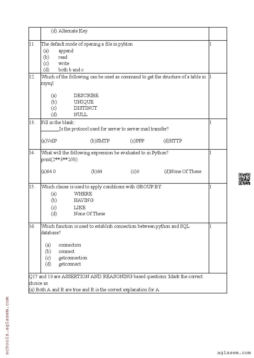 Class 12 Computer Science Pre Board Question Paper 2025 | Download Pre-Board PYQP PDF - AglaSem