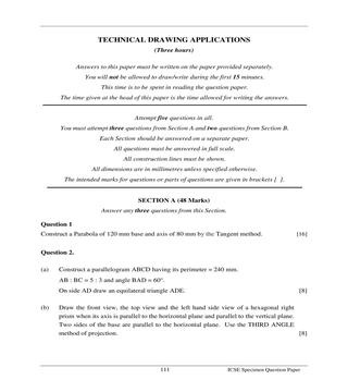 ICSE Class 10 Sample Paper 2017 Technical Drawing Applications