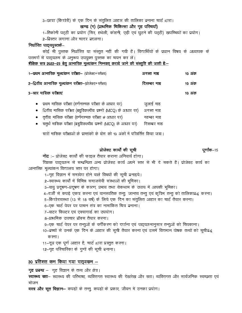 UP Board Class 9 Syllabus 2023 Home Science - PDF Download