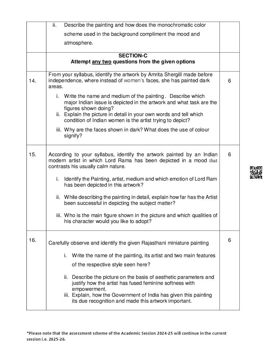 CBSE Class 12 Painting Sample Paper 2026 (Solved) PDF Download - AglaSem