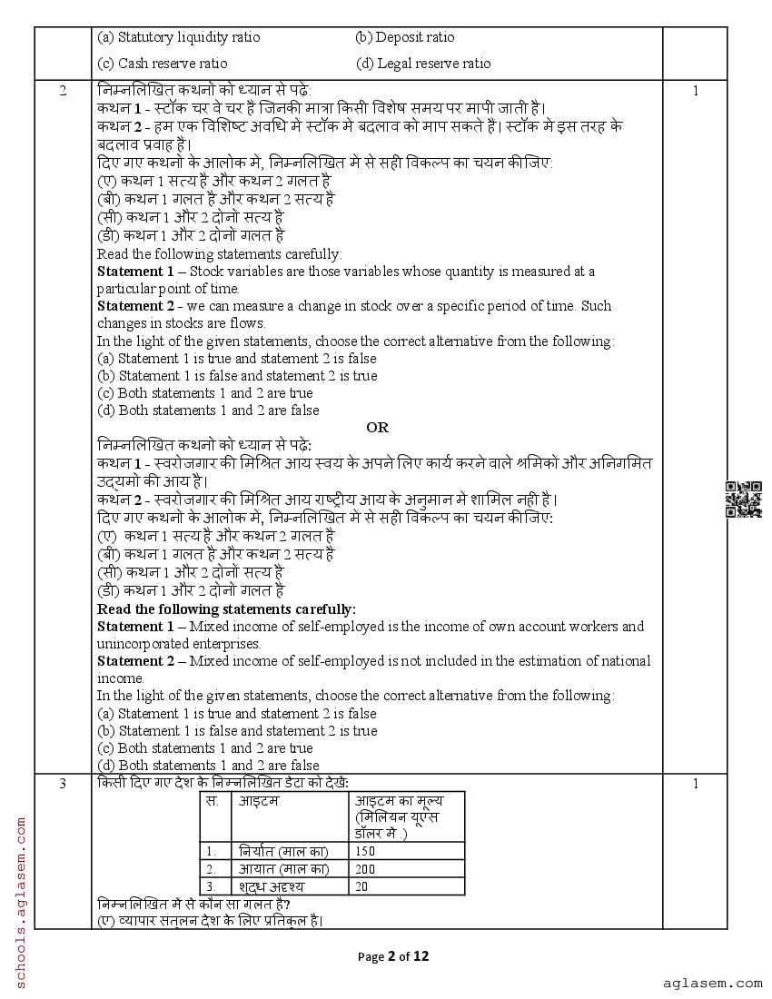 Class 12 Economics Pre Board Question Paper 2025 | Download Pre-Board ...
