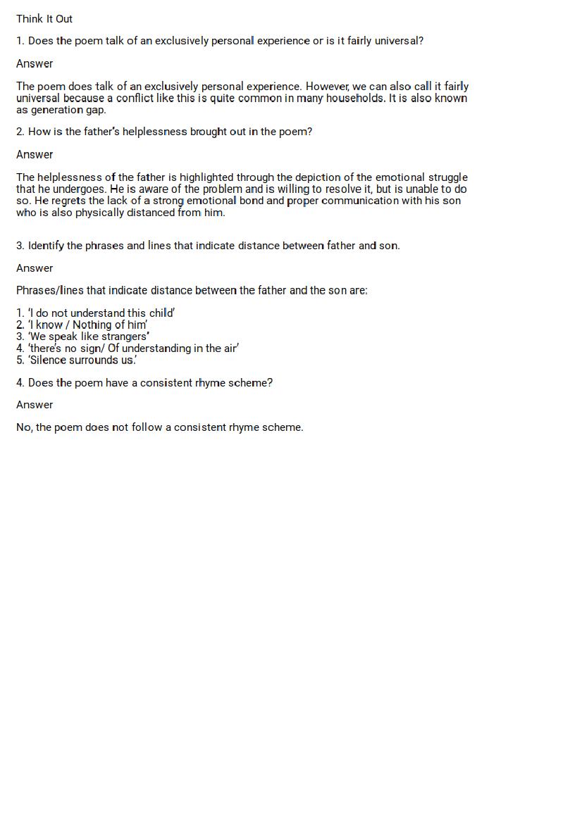 NCERT Solutions For Class 11 English Hornbill Chapter 6 Father To Son NCERT Solutions For Class 11 English Hornbill Chapter 6 Father To Son