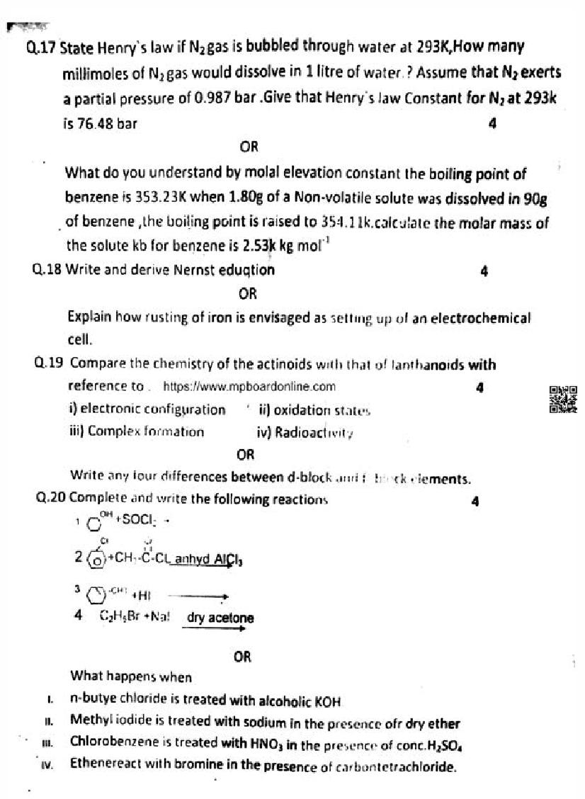 MP Board Class 12th Chemistry Trimasik Paper 2024-2025 (PDF) - AglaSem