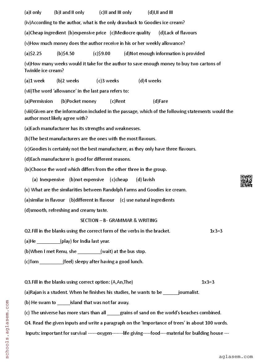 Class 8 PT 1 Question Paper English 2024-25 | Download Periodic Test 1 ...